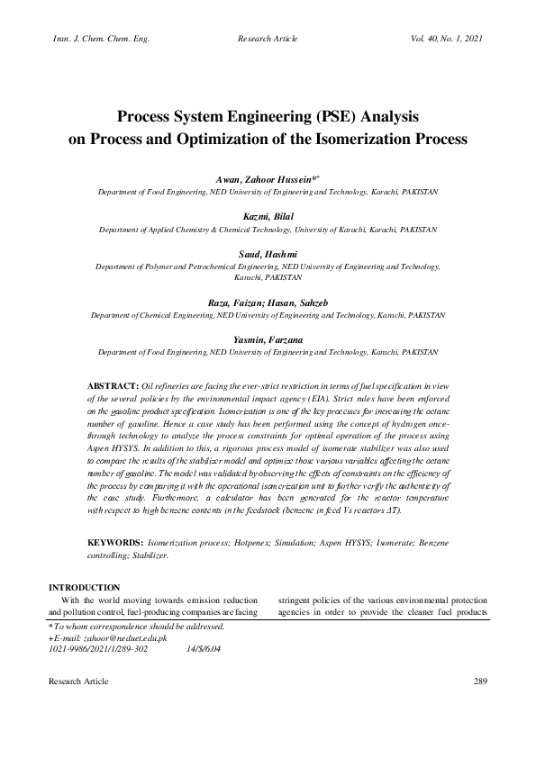 (PDF) Process system engineering (PSE) analysis on process and ...