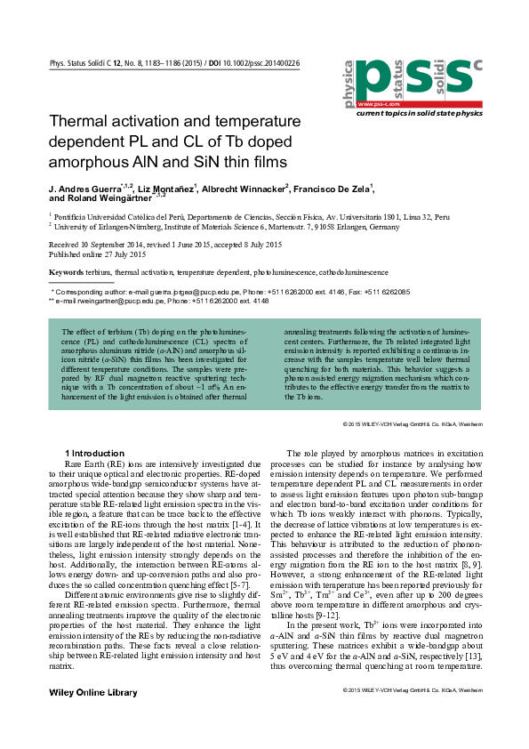 (PDF) Thermal activation and temperature dependent PL and CL of Tb ...