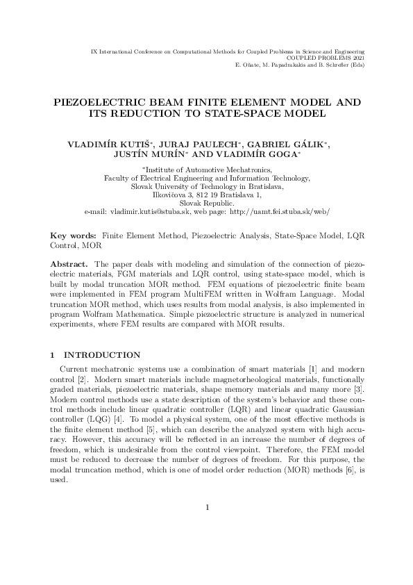 (PDF) Piezoelectric Beam Finite Element Model and Its Reduction to State-Space Model