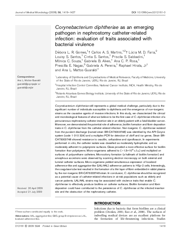 (PDF) Corynebacterium diphtheriae as an emerging pathogen in ...