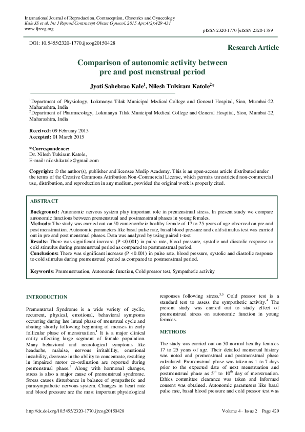 (PDF) Research Article Comparison of autonomic activity between pre and ...