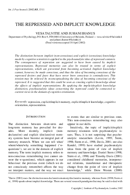 (PDF) The repressed and implicit knowledge