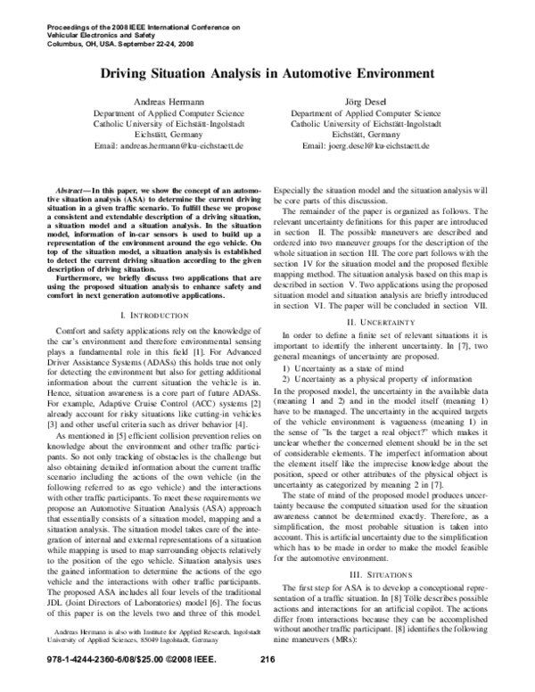 (PDF) Driving situation analysis in automotive environment