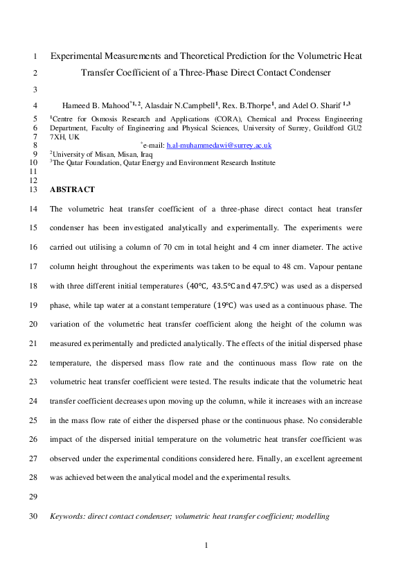 (PDF) Experimental measurements and theoretical prediction for the volumetric heat transfer ...
