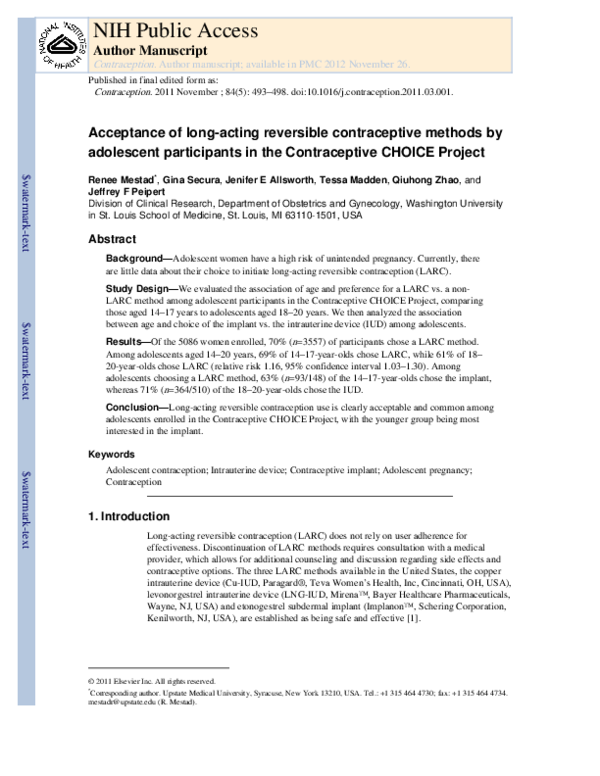 (PDF) Acceptance of long-acting reversible contraceptive methods by ...