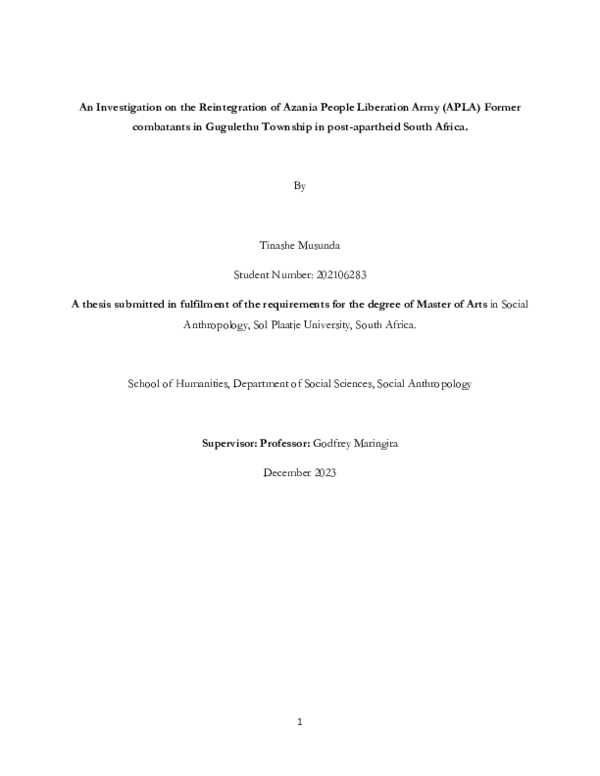 (PDF) An Investigation on the Reintegration of Azania People Liberation ...