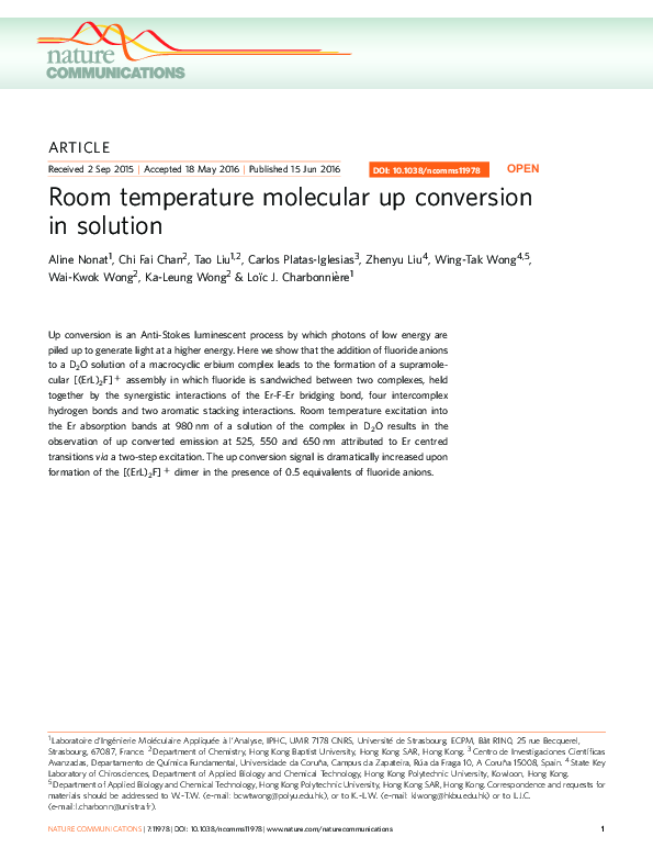 (PDF) Room temperature molecular up conversion in solution