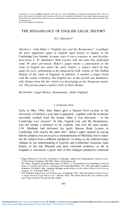 (PDF) The Renaissance of English Legal History