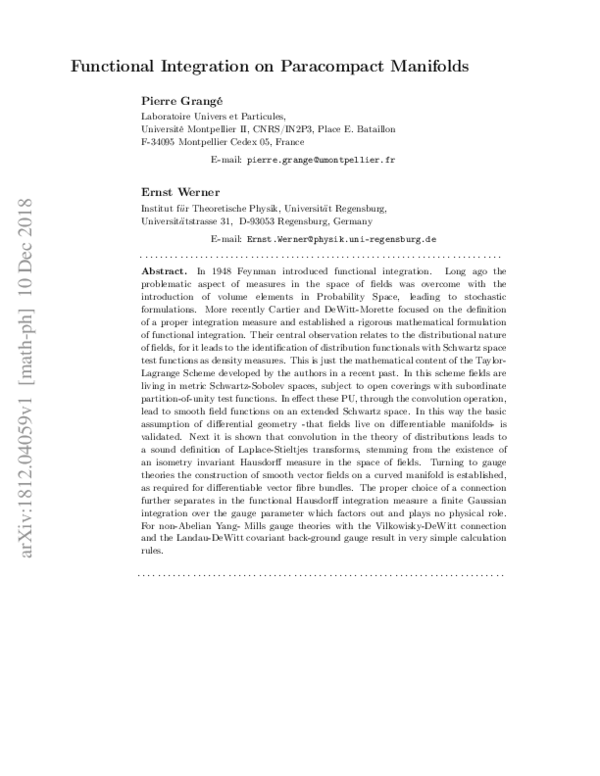 (PDF) Functional Integration on Paracompact Manifolds