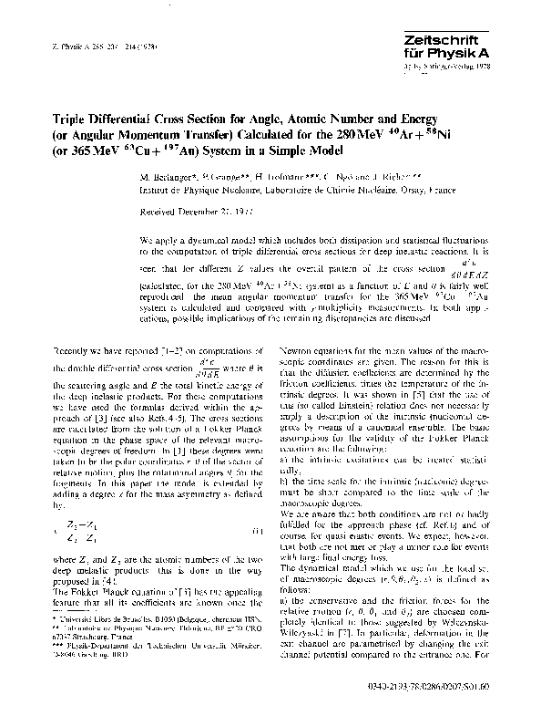 (PDF) Triple differential cross section for angle, atomic number and ...