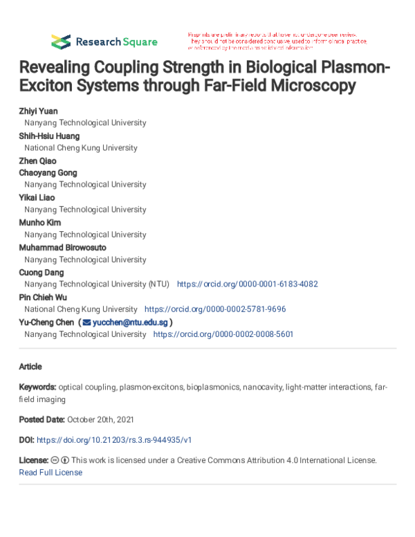 (PDF) Revealing Coupling Strength in Biological Plasmon-Exciton Systems ...