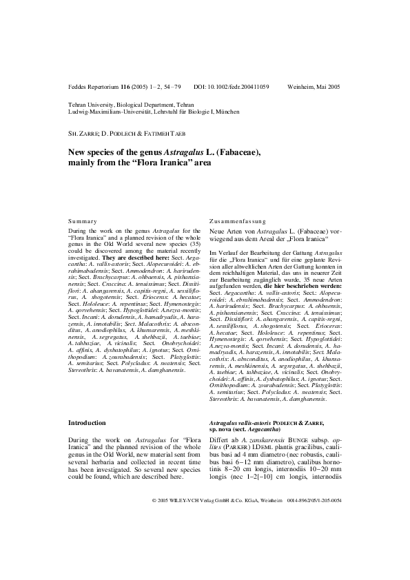 (PDF) New species of the genus Astragalus L. (Fabaceae), mainly from ...