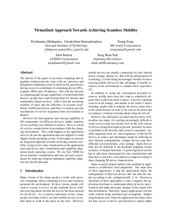 (PDF) Virtualized Approach Towards Achieving Seamless Mobility