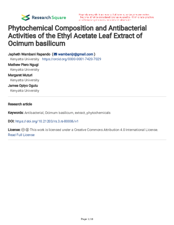 (PDF) Phytochemical Composition and Antibacterial Activities of the ...