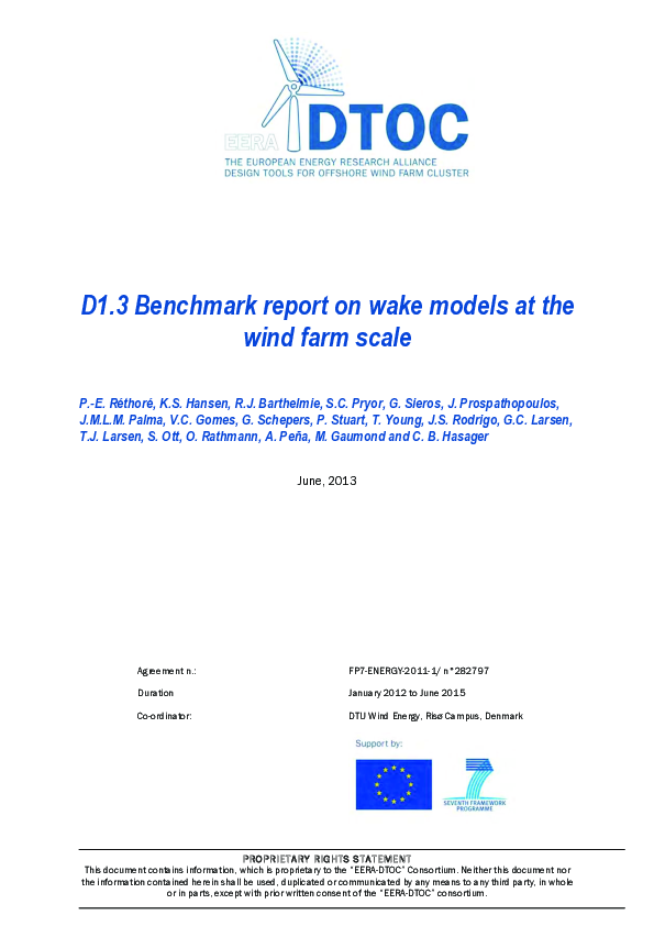 (PDF) D1.3 Benchmark report on wake models at the wind farm scale