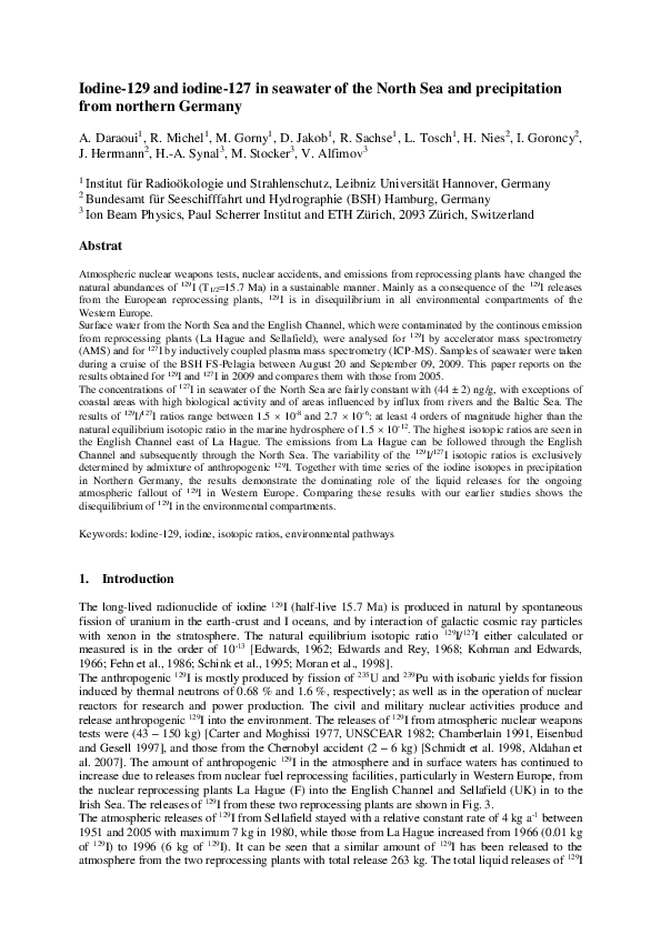 (PDF) Iodine-129 and iodine-127 in seawater of the North Sea and ...