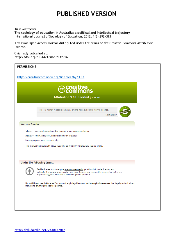 (PDF) The educational imagination and the sociology of education in Australia