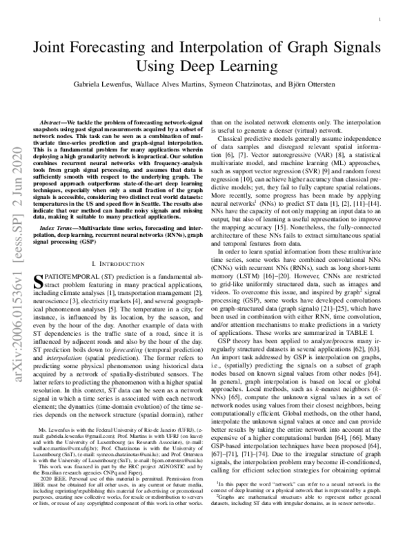 Pdf Joint Forecasting And Interpolation Of Graph Signals Using Deep Learning