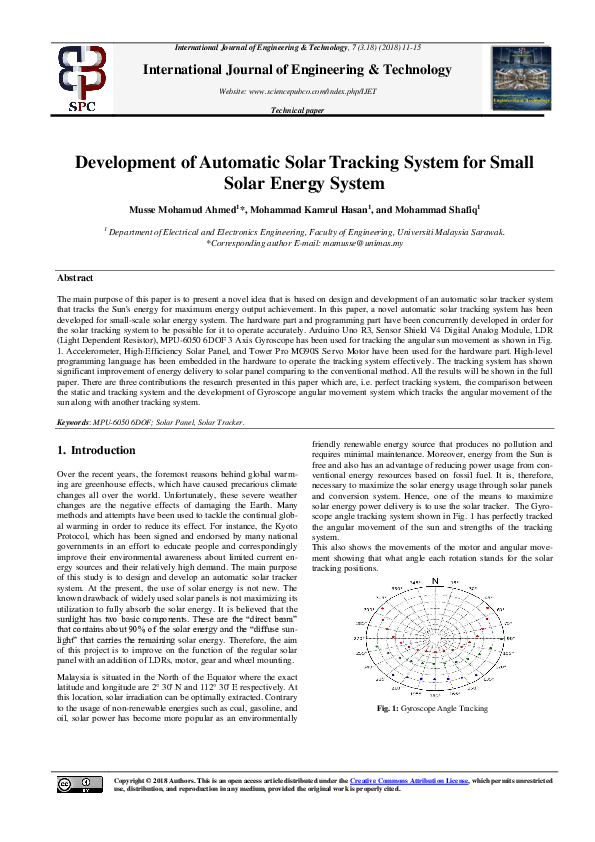 (PDF) Development of Automatic Solar Tracking System for Small Solar Energy System