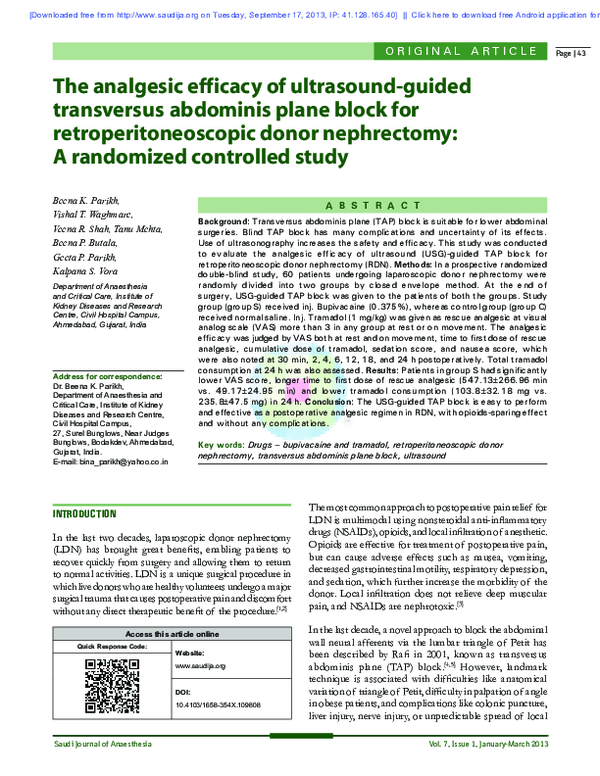 (PDF) The analgesic efficacy of ultrasound-guided transversus abdominis ...