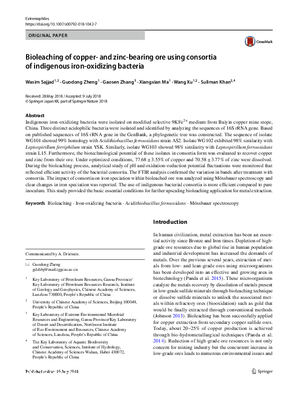 (PDF) Bioleaching of copper- and zinc-bearing ore using consortia of ...