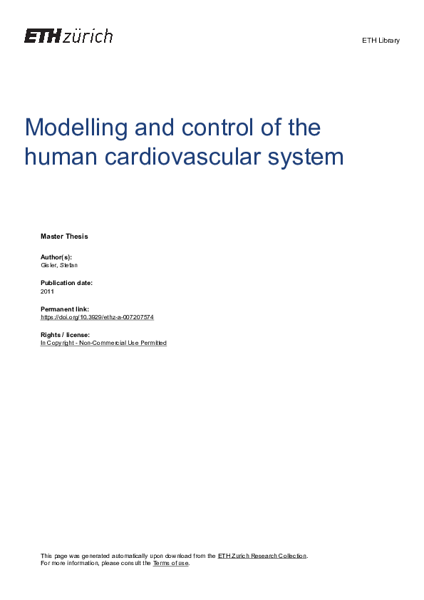 (PDF) Modelling and control of the human cardiovascular system
