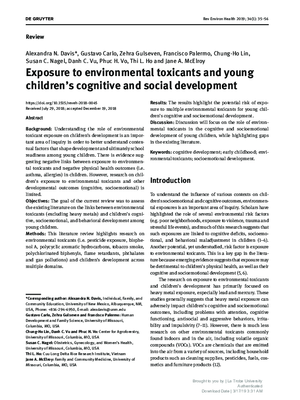 (PDF) Exposure to environmental toxicants and young children’s cognitive and social development ...