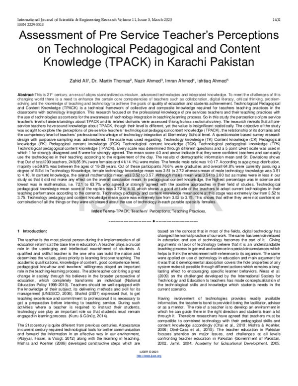 (PDF) Assessment of Pre Service Teacher’s Perceptions on Technological Pedagogical and Content ...