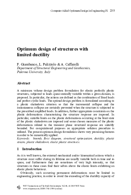 (PDF) Optimum design of structures with limited ductility