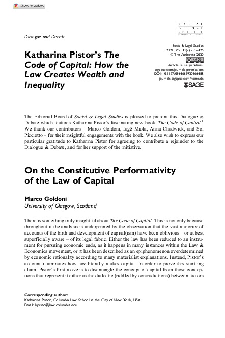 (PDF) Katharina Pistor’sThe Code of Capital: How the Law Creates Wealth ...