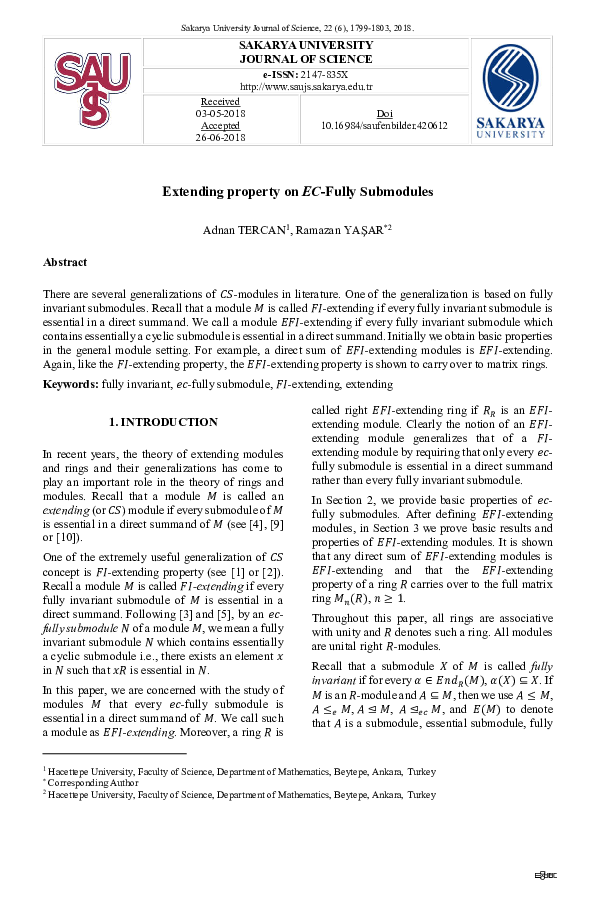 (PDF) Extending property on EC-Fully Submodules | Adnan Tercan ...