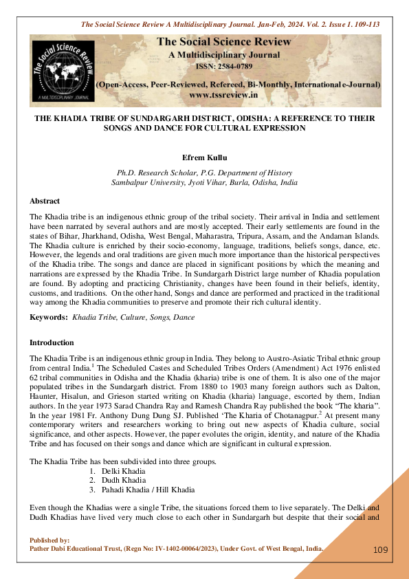 (PDF) THE KHADIA TRIBE OF SUNDARGARH DISTRICT, ODISHA: A REFERENCE TO ...