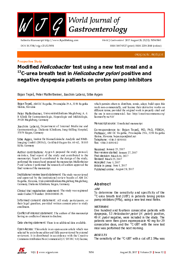 (PDF) Modified Helicobacter test using a new test meal and a 13C-urea ...