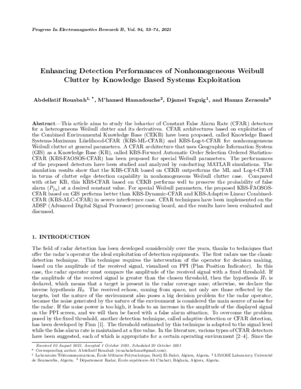 (PDF) Enhancing Detection Performances of Nonhomogeneous Weibull Clutter by Knowledge Based ...