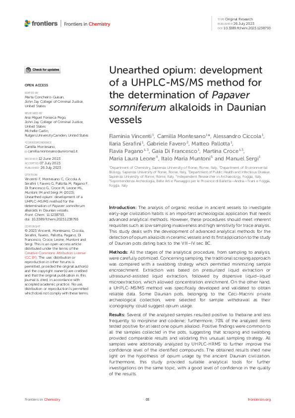 (PDF) Unearthed opium: development of a UHPLC-MS/MS method for the determination of Papaver ...