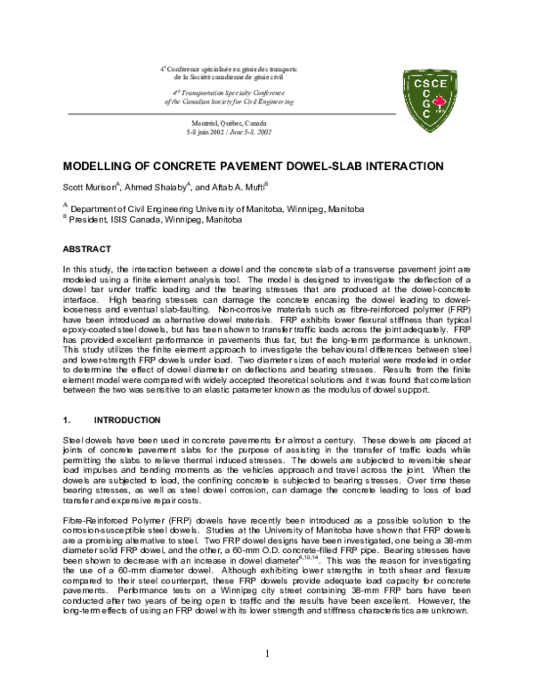 (PDF) Modelling of Concrete Pavement Dowel-Slab Interaction