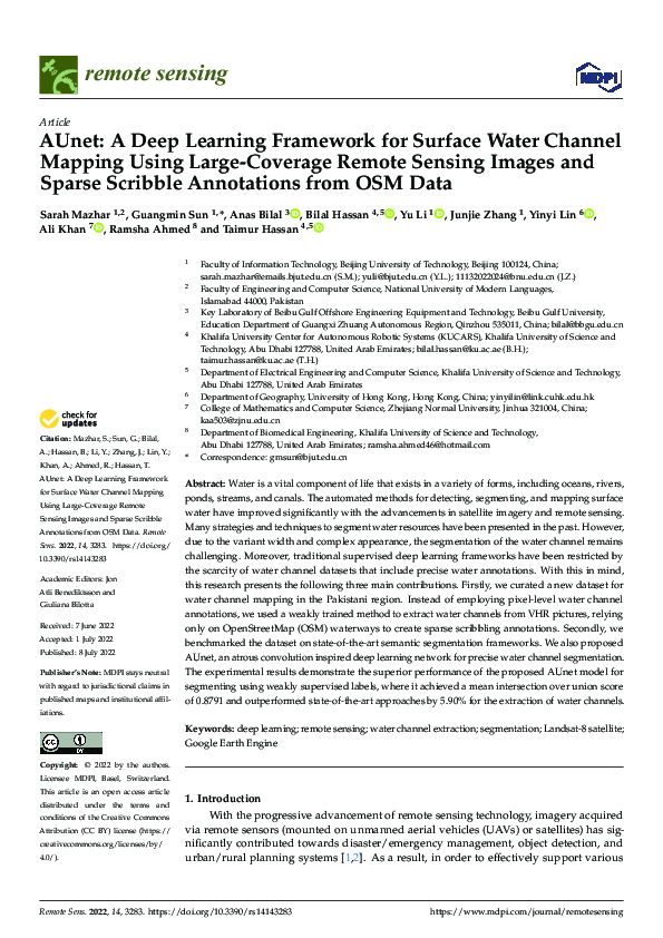 (PDF) AUnet: A Deep Learning Framework for Surface Water Channel Mapping Using Large-Coverage ...