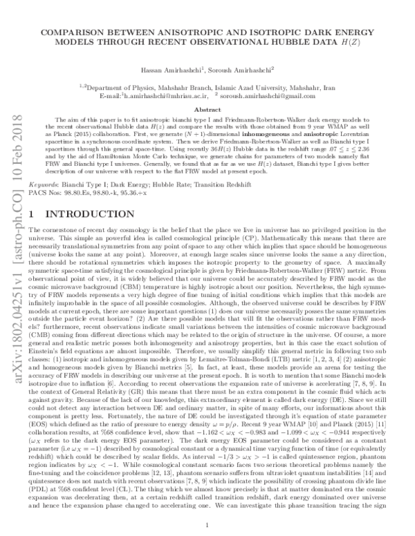 (PDF) Comparison Between Anisotropic and Isotropic Dark Energy Models Through Recent ...