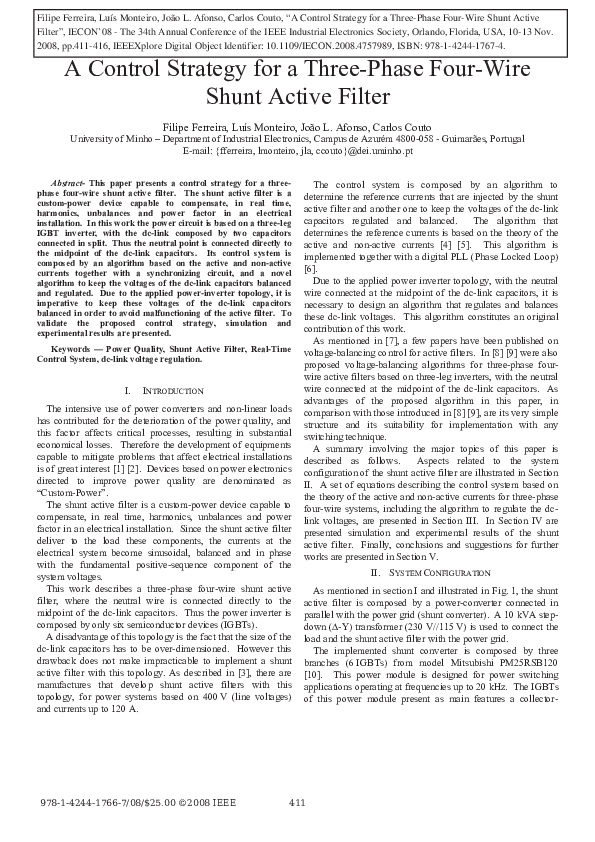(PDF) A control strategy for a three-phase four-wire shunt active filter