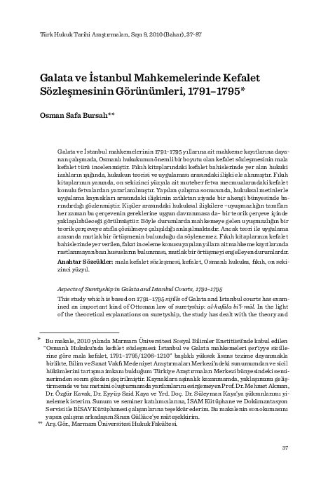 (PDF) Galata ve İstanbul Mahkemelerinde Kefalet Sözleşmesinin ...