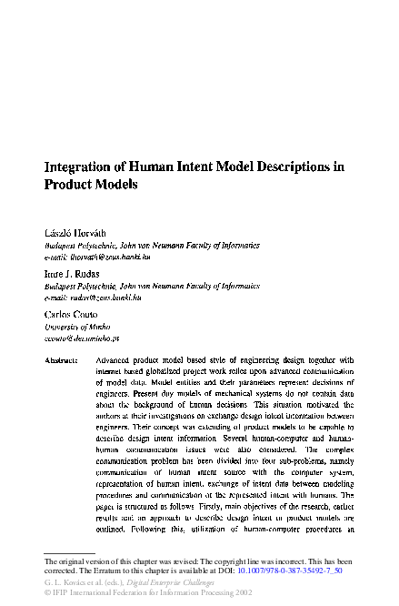 (PDF) Integration of Human Intent Model Descriptions in Product Models