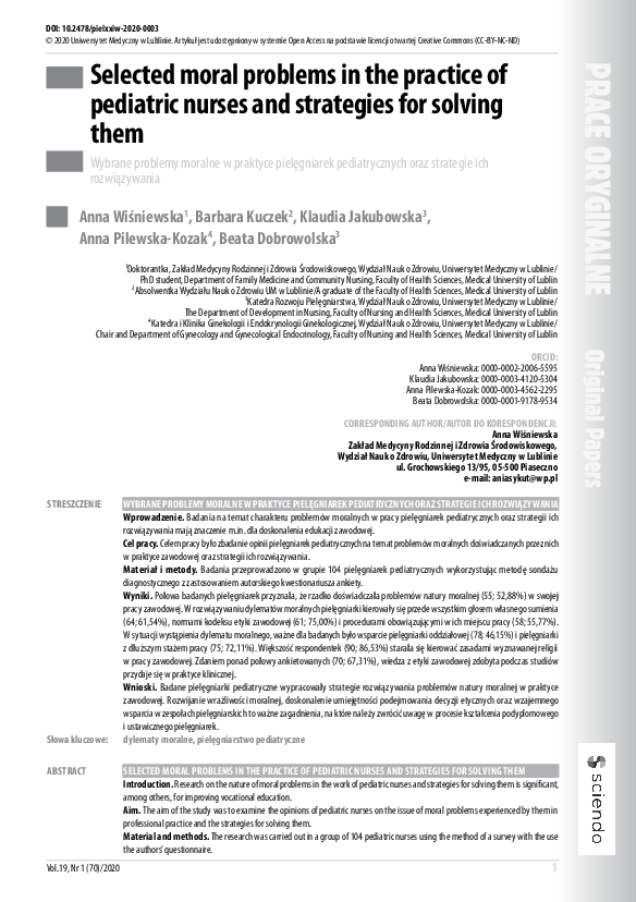 (PDF) Selected moral problems in the practice of pediatric nurses and ...
