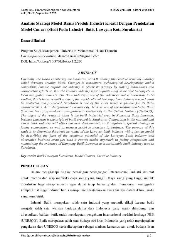 (PDF) Analisis Strategi Model Bisnis Produk Industri Kreatif Dengan ...