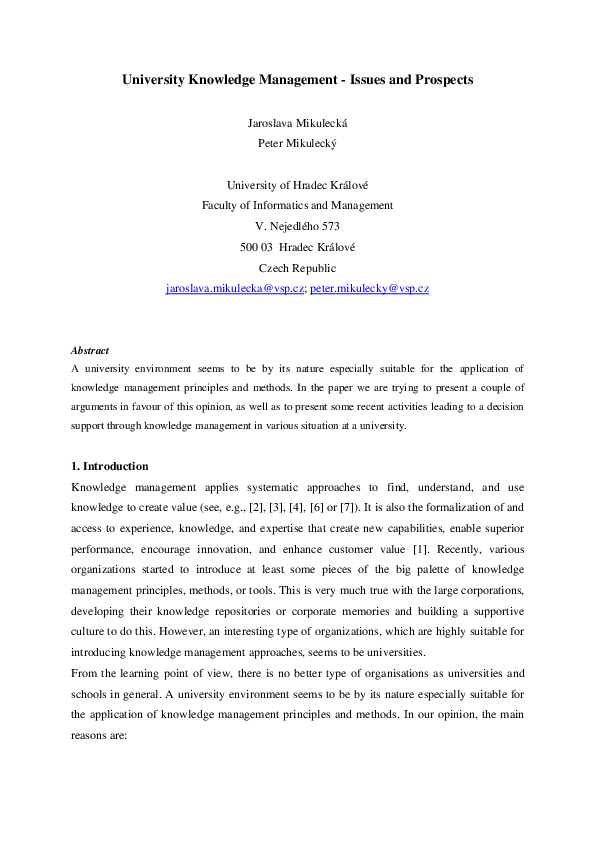 (PDF) University Knowledge Management - Issues and Prospects