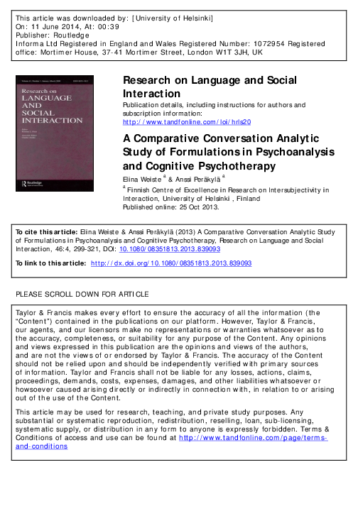 (PDF) A Comparative Conversation Analytic Study of Formulations in ...