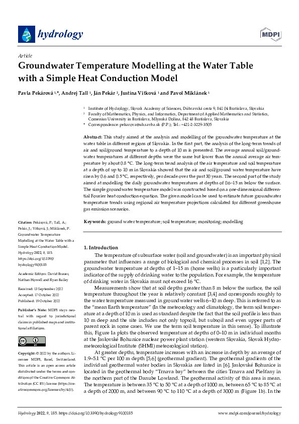 (PDF) Groundwater Temperature Modelling at the Water Table with a Simple Heat Conduction Model