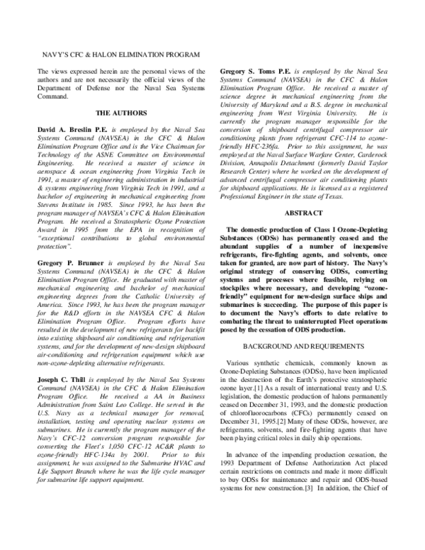 (PDF) Navy's CFC & Halon Elimination Program