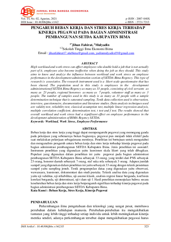 (PDF) Pengaruh Beban Kerja Dan Stres Kerja Terhadap Kinerja Pegawai Pada Bagian Administrasi ...