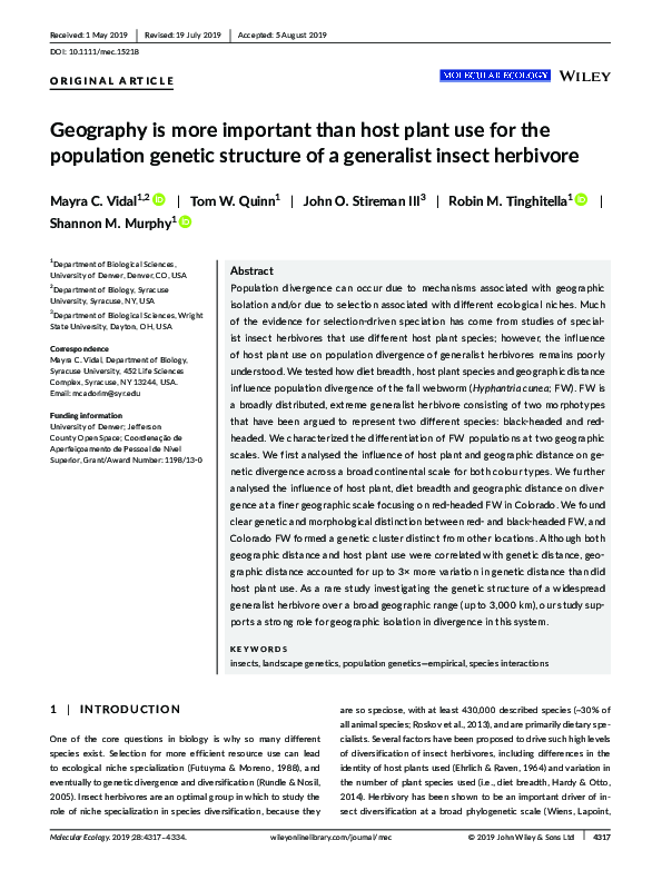 (PDF) Geography is more important than host plant use for the ...