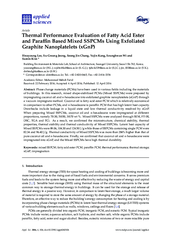 (PDF) Thermal Performance Evaluation of Fatty Acid Ester and Paraffin Based Mixed SSPCMs Using ...